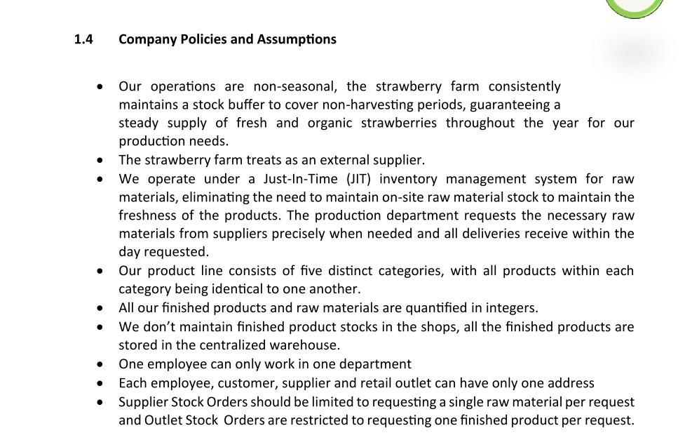 Solved 1. Company Specification 1.1 About us "Berry Bliss," | Chegg.com