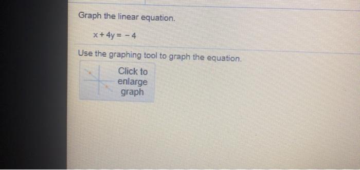 Solved Graph the linear equation. x + 4y = - 4 Use the | Chegg.com