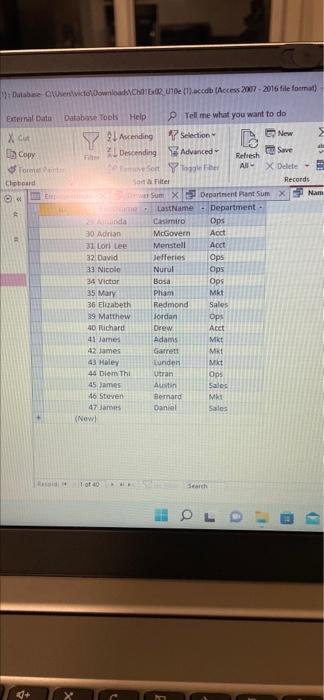 AE1-2: The database in the Microsoft Access file | Chegg.com
