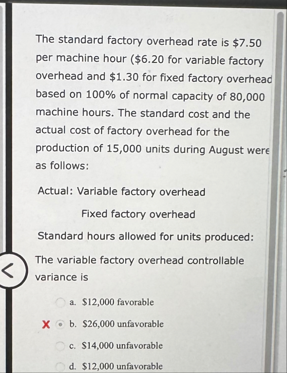 Solved The standard factory overhead rate is $7.50 ﻿per | Chegg.com
