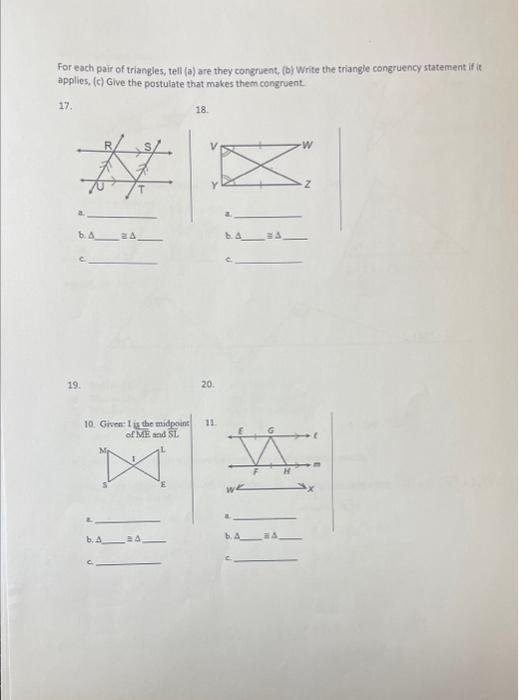Solved For each pair of triangles, tell (a) are they | Chegg.com