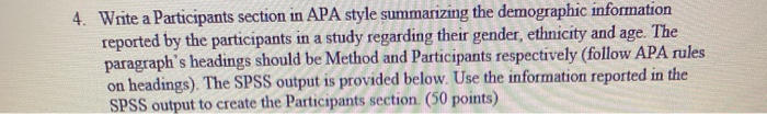 Solved 4. Write a Participants section in APA style | Chegg.com