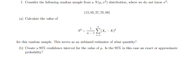 Solved Consider the following random sample from a N(μ,σ2) | Chegg.com