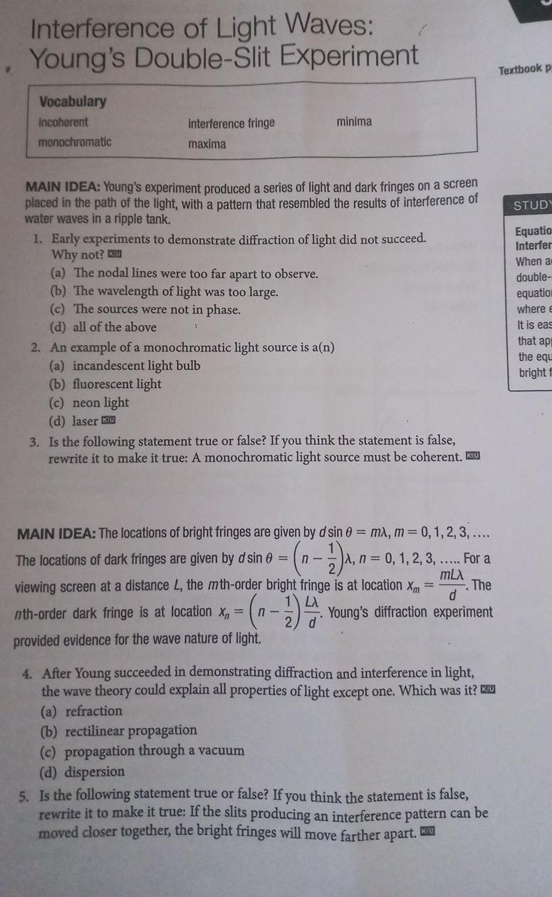 Solved Interference of Light Waves:Young's Double-Slit | Chegg.com