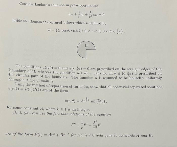 Solved Consider Laplace's equation in polar coordinates | Chegg.com