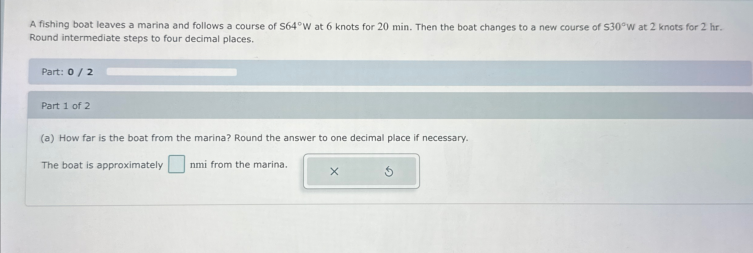 Solved A fishing boat leaves a marina and follows a course | Chegg.com