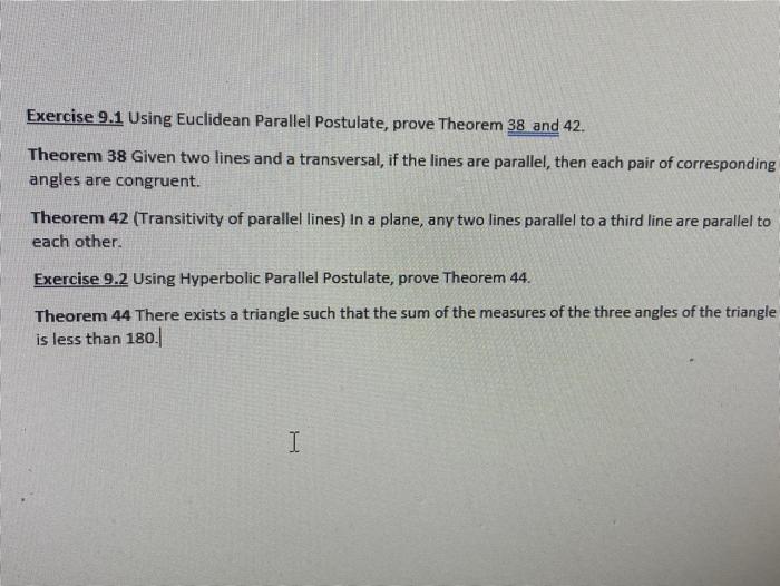Solved Exercise 9.1 Using Euclidean Parallel Postulate, | Chegg.com
