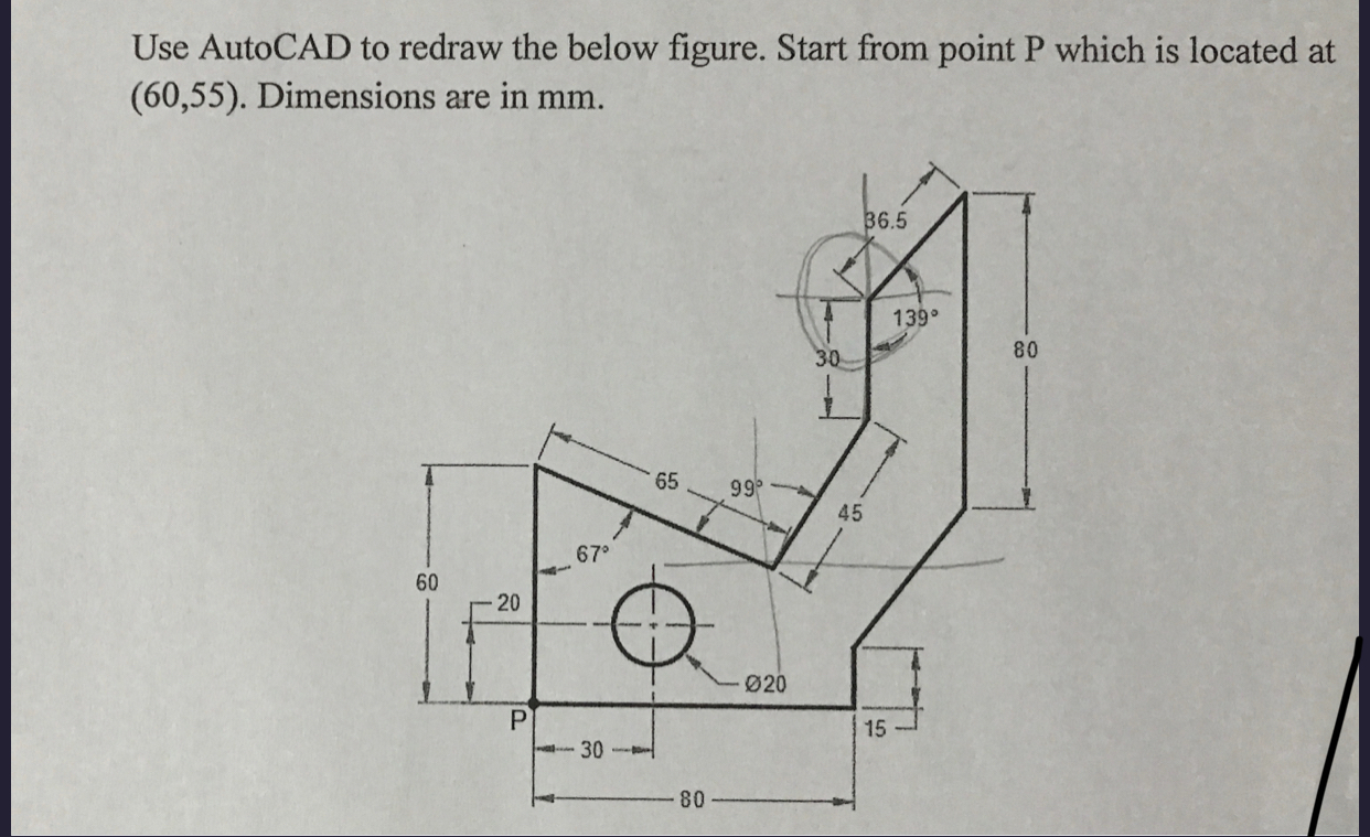 Solved Use AutoCAD to redraw the below figure. Start from | Chegg.com