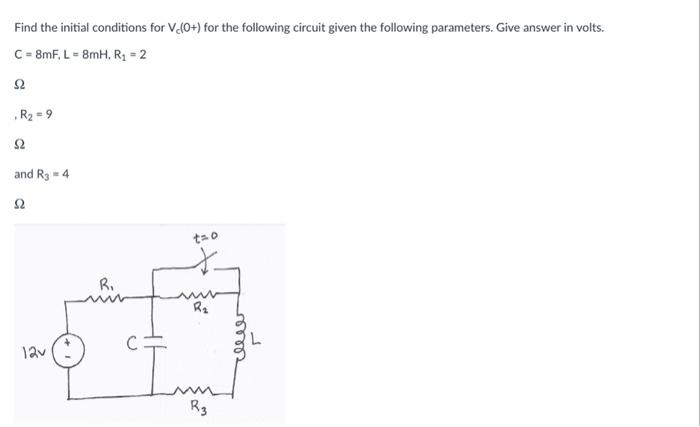 Solved Find the initial conditions for V_{0+) for the | Chegg.com