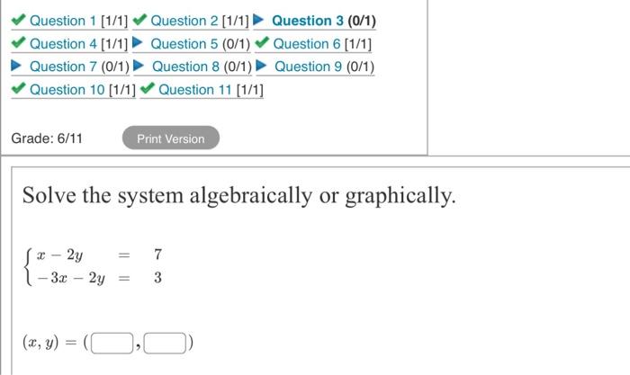 Solved Solve the system algebraically or graphically. | Chegg.com