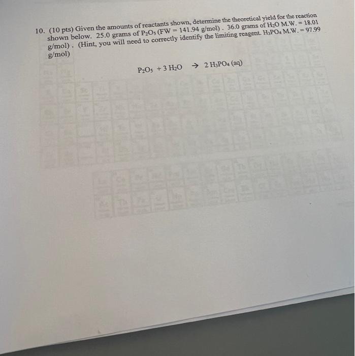 Solved 10. (10pts) Given the amounts of reactants shown, | Chegg.com