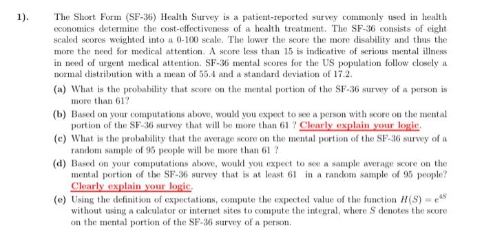 Solved The Short Form (SF-36) Health Survey is a | Chegg.com