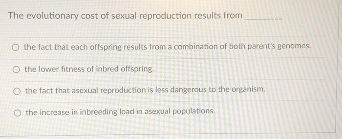 Solved The evolutionary cost of sexual reproduction results | Chegg.com