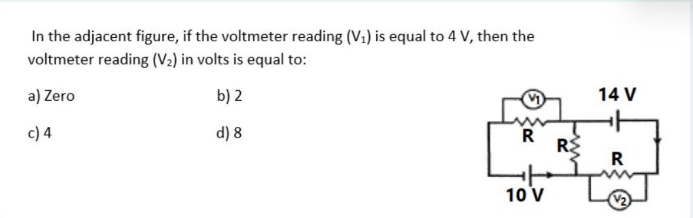 Solved In the adjacent figure, if the voltmeter reading (V1) | Chegg.com