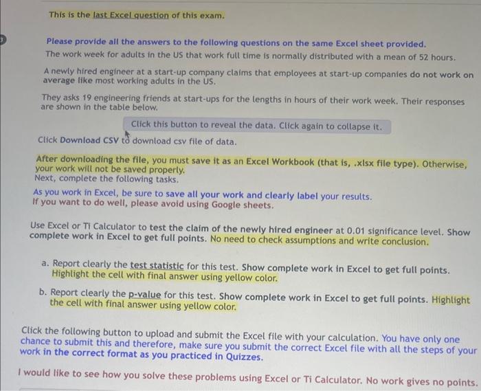 Solved This is the last Excel question of this exam. Please | Chegg.com