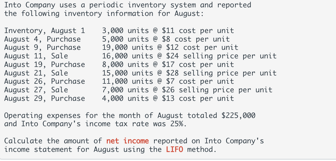 Solved Into Company uses a periodic inventory system and | Chegg.com