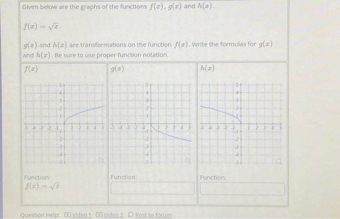 Solved Given below are the graphs of the functions f(x), | Chegg.com