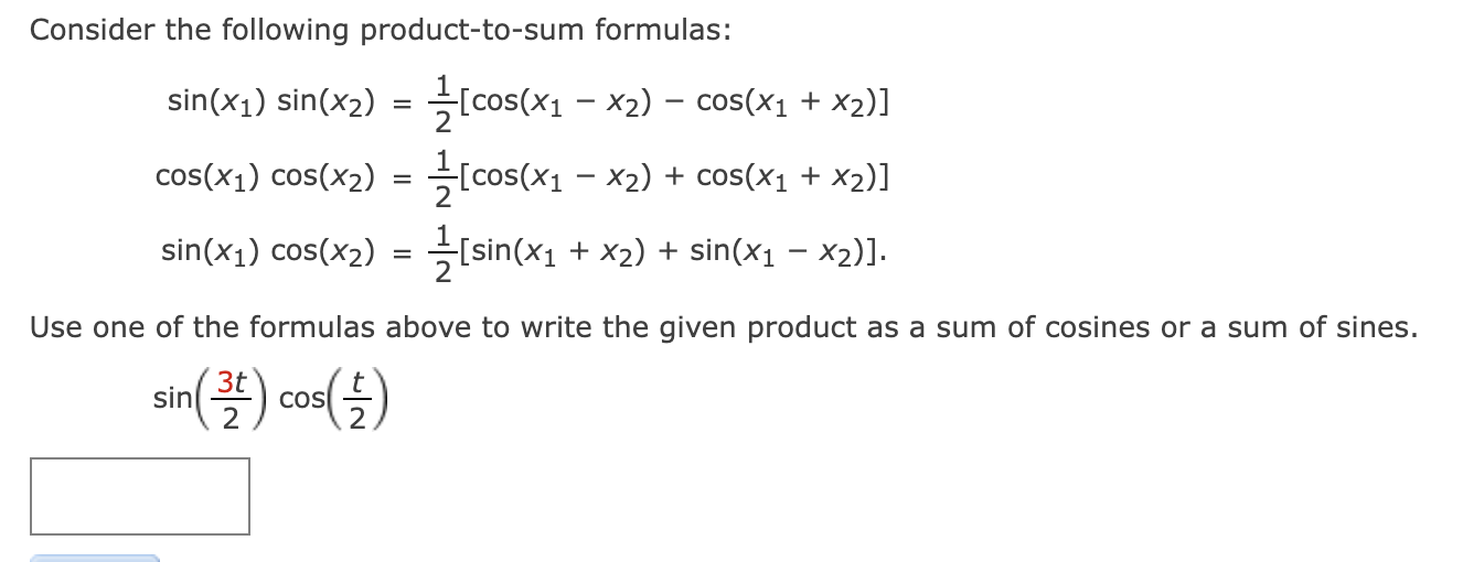 Solved Consider the following product-to-sum | Chegg.com