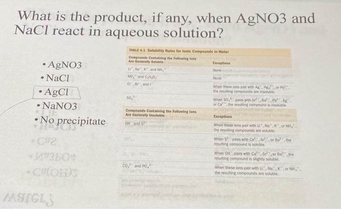 Solved What is the product, if any, when AgNO3 and NaCl | Chegg.com