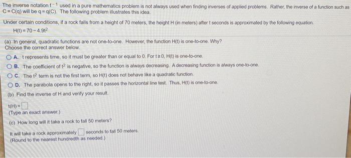 Solved The Inverse Notation 1 Used In A Pure Mathematics