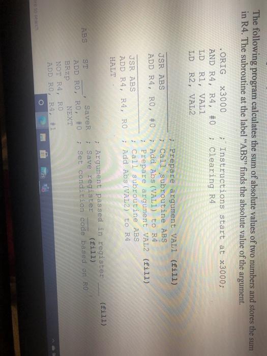 Solved The following program calculates the sum of absolute | Chegg.com