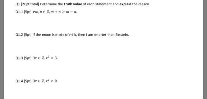 Solved Q1 (20pt total) Determine the truth value of each | Chegg.com