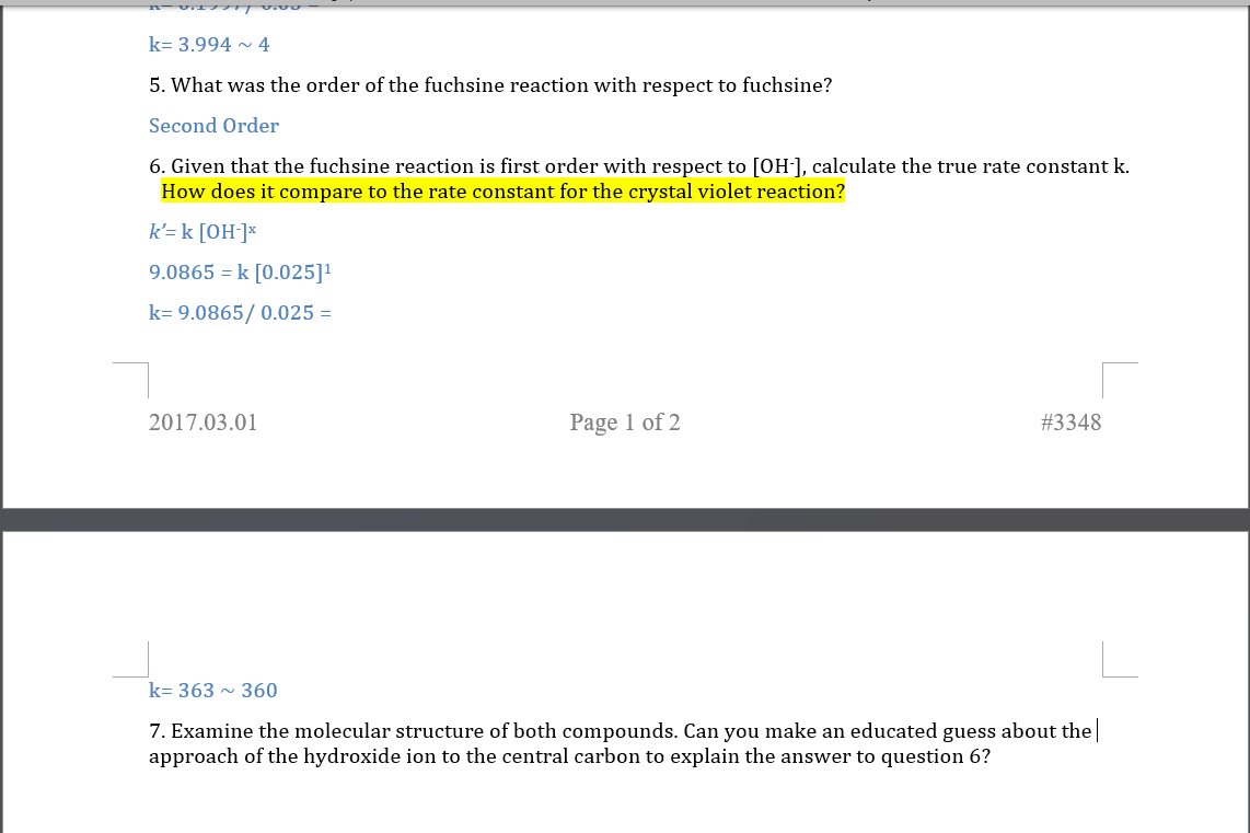 Solved Answer question 7 ﻿please, the true rate constant was | Chegg.com