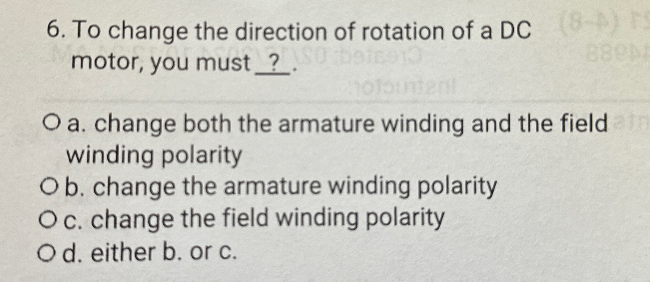 Solved To change the direction of rotation of a DC motor, | Chegg.com