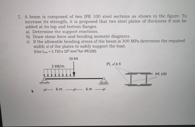Solved 2. A beam is composed of two IPE 100 steel sections | Chegg.com