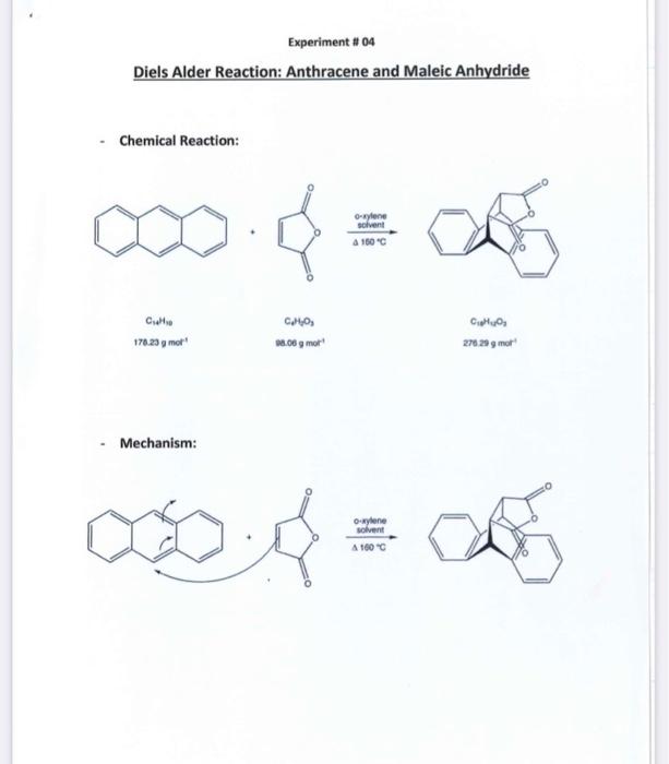 Solved Experiment #04 Diels Alder Reaction: Anthracene and | Chegg.com