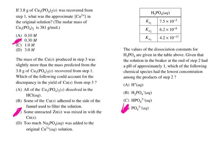 Solved If 3.8 g of Cu3(PO4)2(s) was recovered from step 1, | Chegg.com