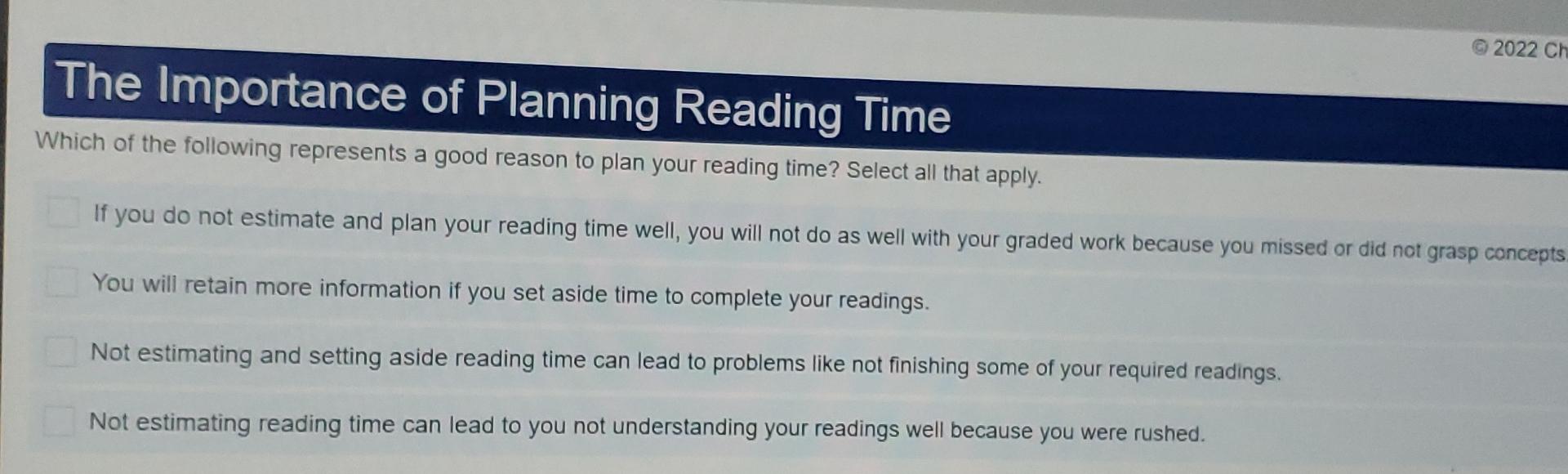 Solved The Importance of Planning Reading | Chegg.com