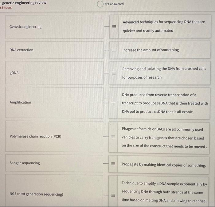 Solved : genetic engineering review 0/1 answered Advanced | Chegg.com
