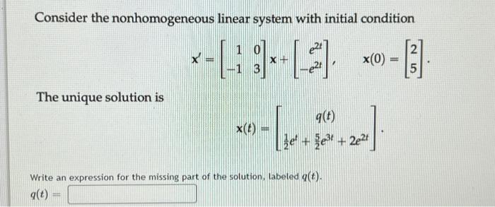 Solved Consider the nonhomogeneous linear system | Chegg.com
