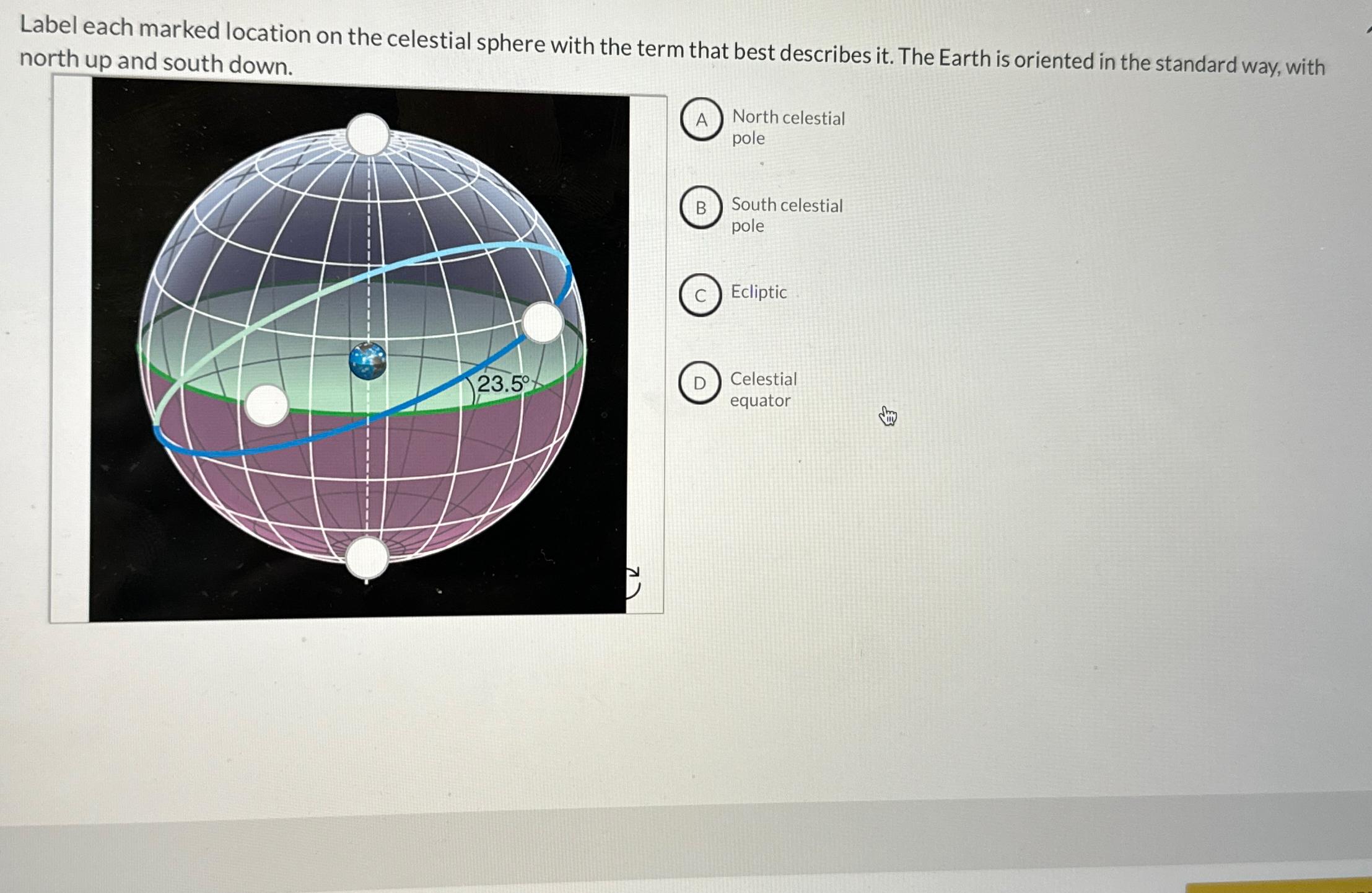Solved Label each marked location on the celestial sphere | Chegg.com