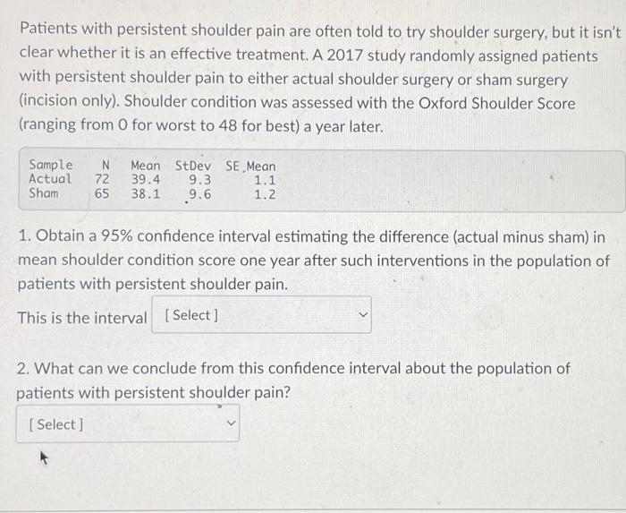 Solved Patients with persistent shoulder pain are often told | Chegg.com