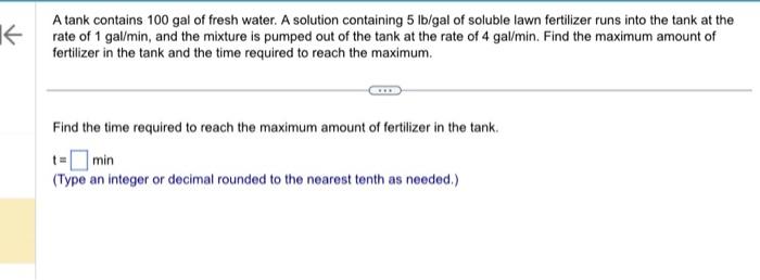Solved A tank contains 100gal of fresh water. A solution | Chegg.com