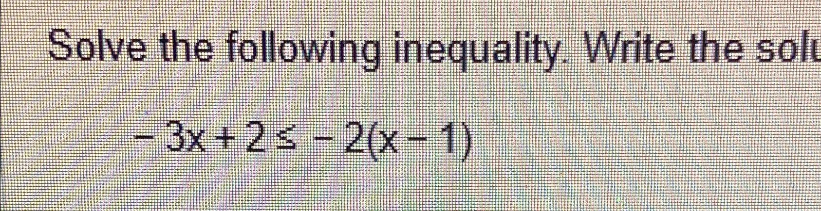 Solved Solve the following inequality. Write the | Chegg.com