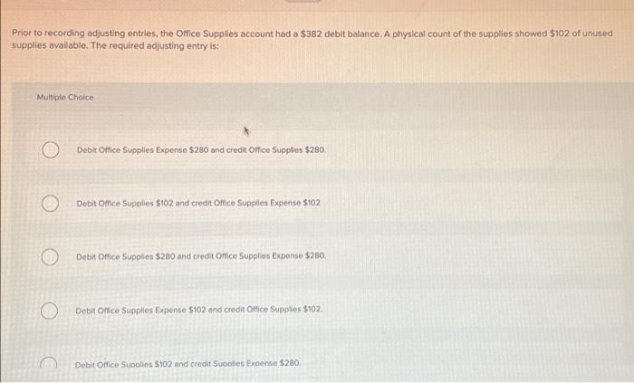 Solved Prior to recording adjusting entries, the Office | Chegg.com