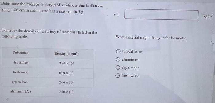 Solved Determine the average density ρ of a cylinder that is | Chegg.com