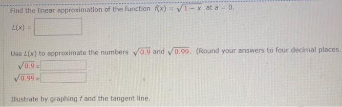 Solved Find the linear approximation of the function f(x) = | Chegg.com