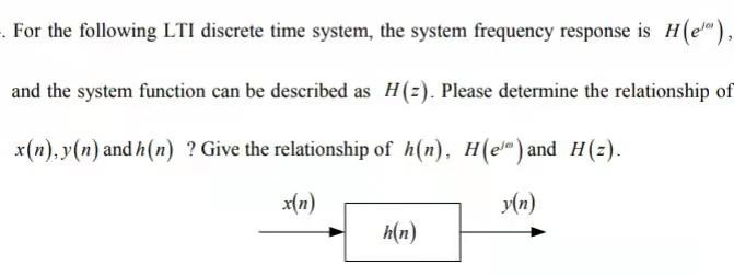 Solved For the following LTI discrete time system, the | Chegg.com
