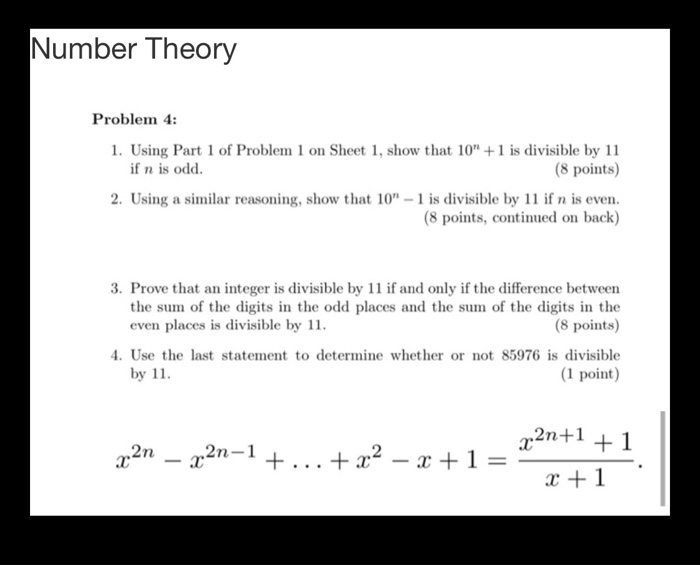 Solved Number Theory Problem 4: 1. Using Part 1 of Problem 1 | Chegg.com