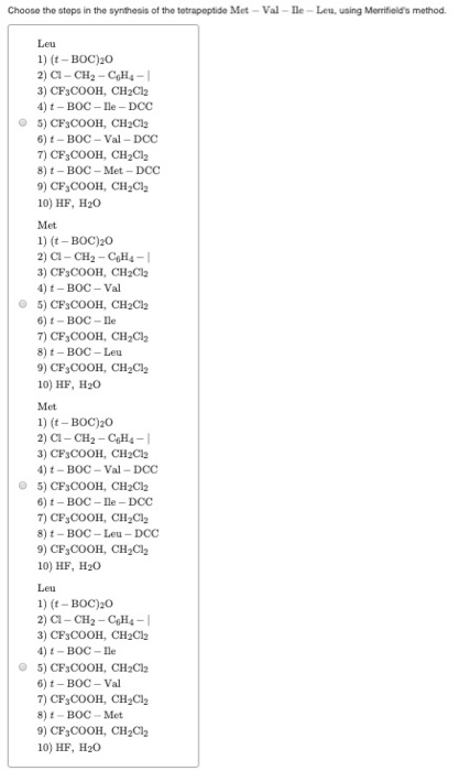 Solved Choose the steps in the synthesis of the tetrapeptide | Chegg.com