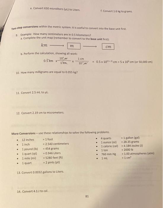 Solved E Convert 650 Microliters ul To Liters Convert 16 Chegg