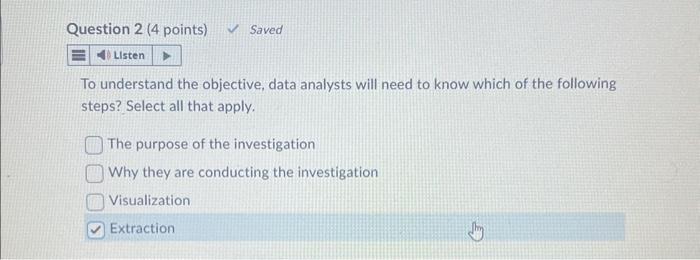 Solved To understand the objective, data analysts will need | Chegg.com