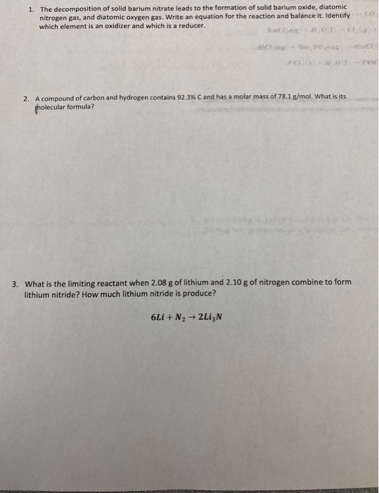 Solved 1. The decomposition of solid barium nitrate leads to | Chegg.com
