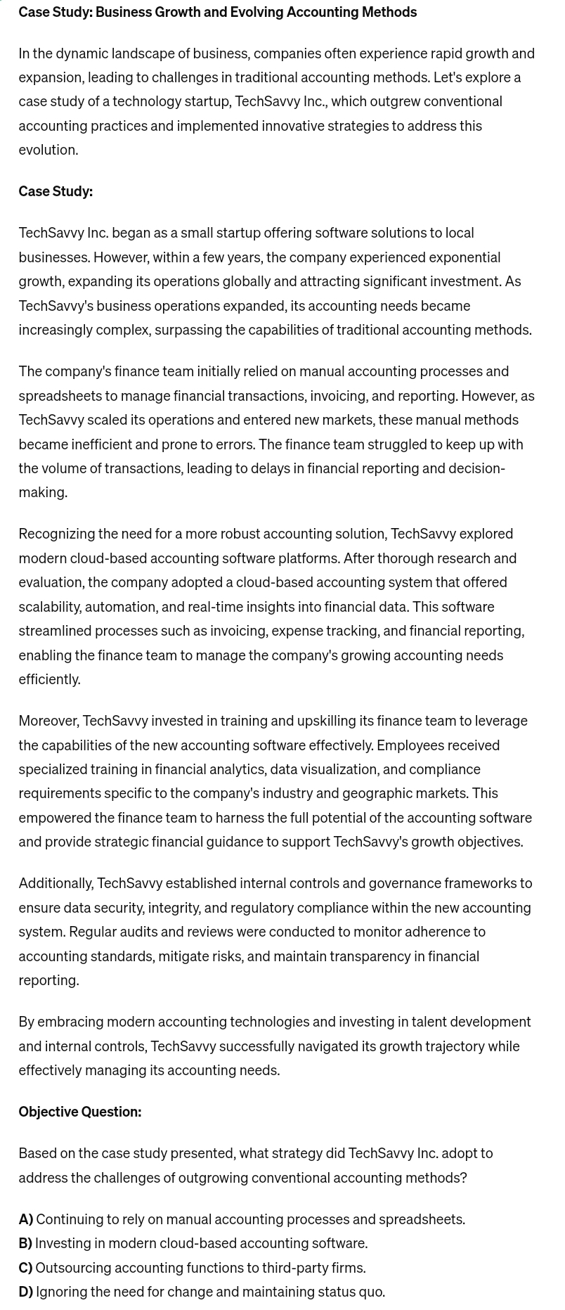 Solved Case Study: Business Growth and Evolving Accounting | Chegg.com