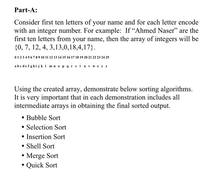 Part-A: Consider first ten letters of your name and | Chegg.com
