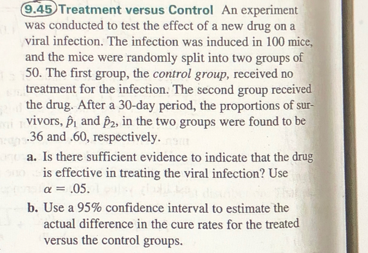 Solved 9.45 ﻿Treatment versus Control An experiment was | Chegg.com